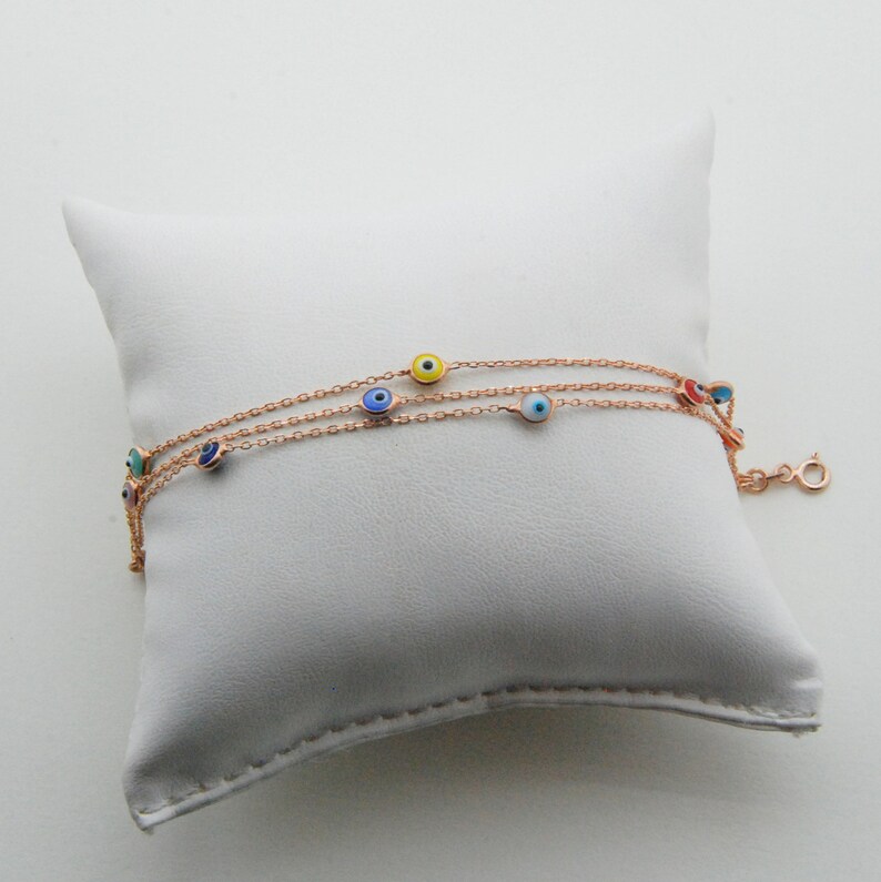 Mixed Color Triple Chain Evil Eye Beads Chain Bracelet 925 - Etsy