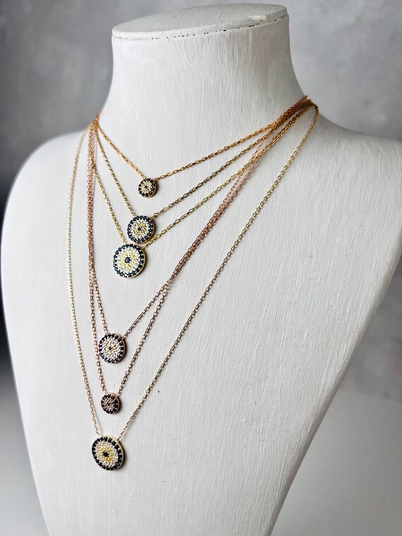Disc Amulet Evileye Necklace 925 Sterling Silver Sapphire CZ | Etsy