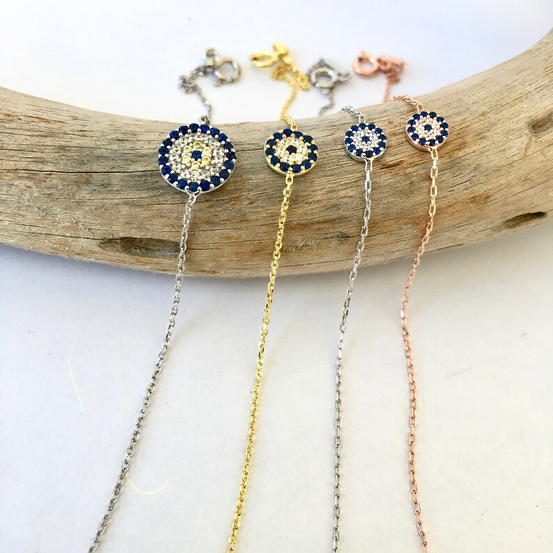 Evil Eye Disc Blue Sapphire Bracelet Minimal Evil Eye | Etsy