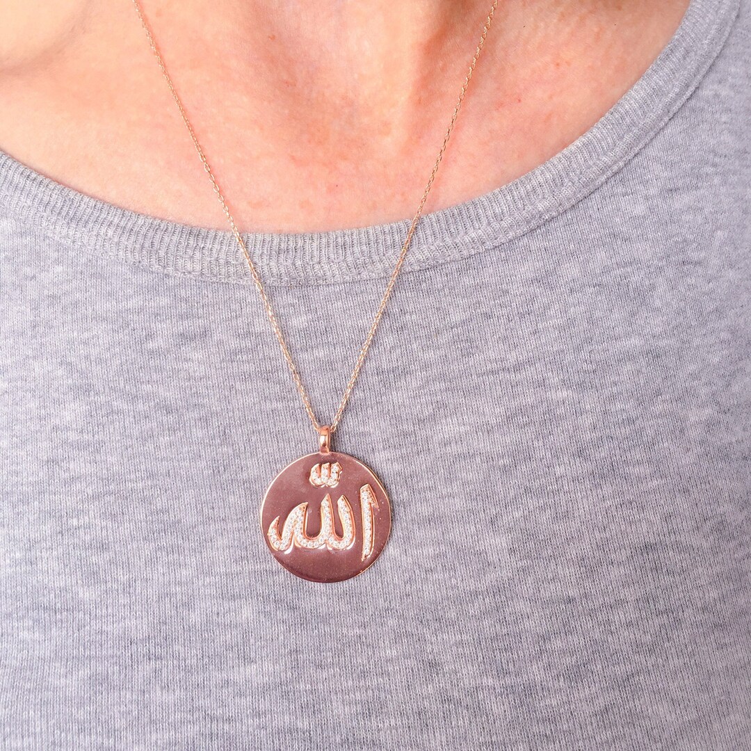 God Name Symbol Disc Necklace, Zircon Allah Necklace, Muslim Pendant ...