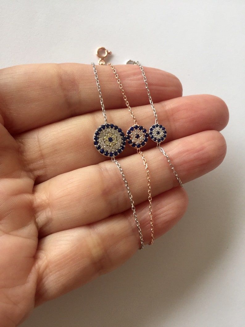 Evil Eye Disc Blue Sapphire Bracelet Minimal Evil Eye | Etsy