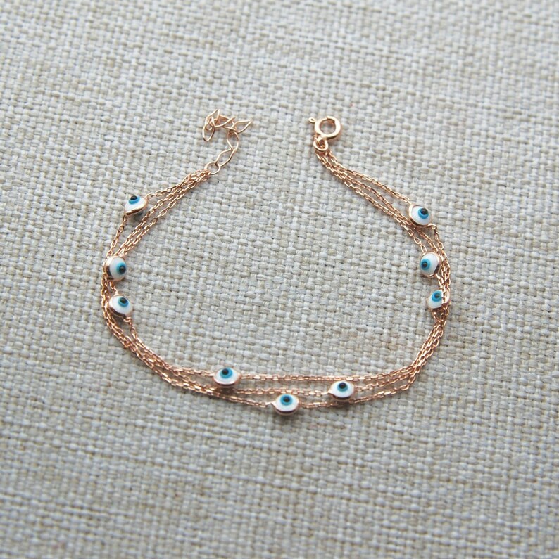 Mixed Color Triple Chain Evil Eye Beads Chain Bracelet 925 - Etsy