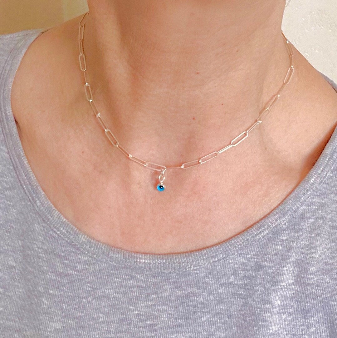 Evileye Clipper Chain Necklace, 925 Sterling Silver Chain Evileye ...