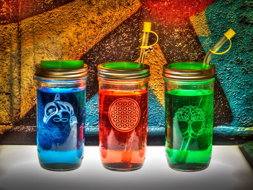 Rawmaste™ Glass Sacred Geometry Jars, Lids & Straws for Your Personal ...