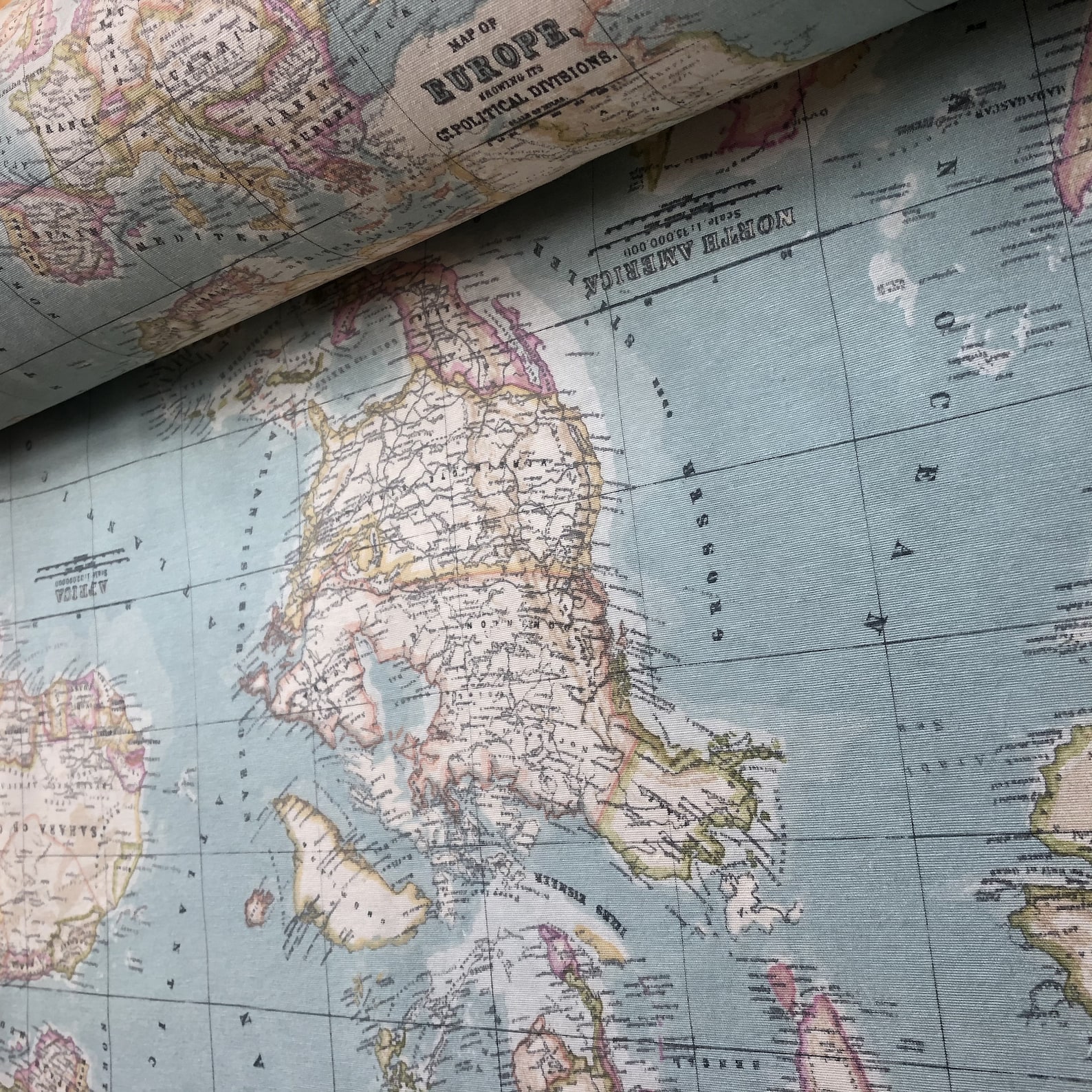 WORLD MAP Cotton Fabric Retro Material Map Canvas Curtain Upholstery ...
