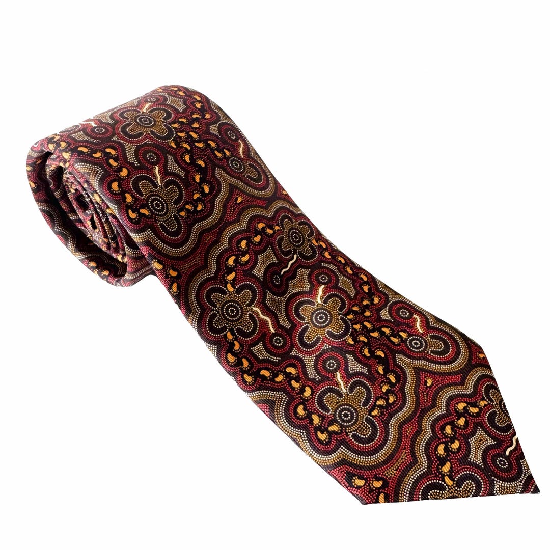 Aboriginal Tie - 100% Silk - on Walkabout Ochre - Aboriginal Art ...