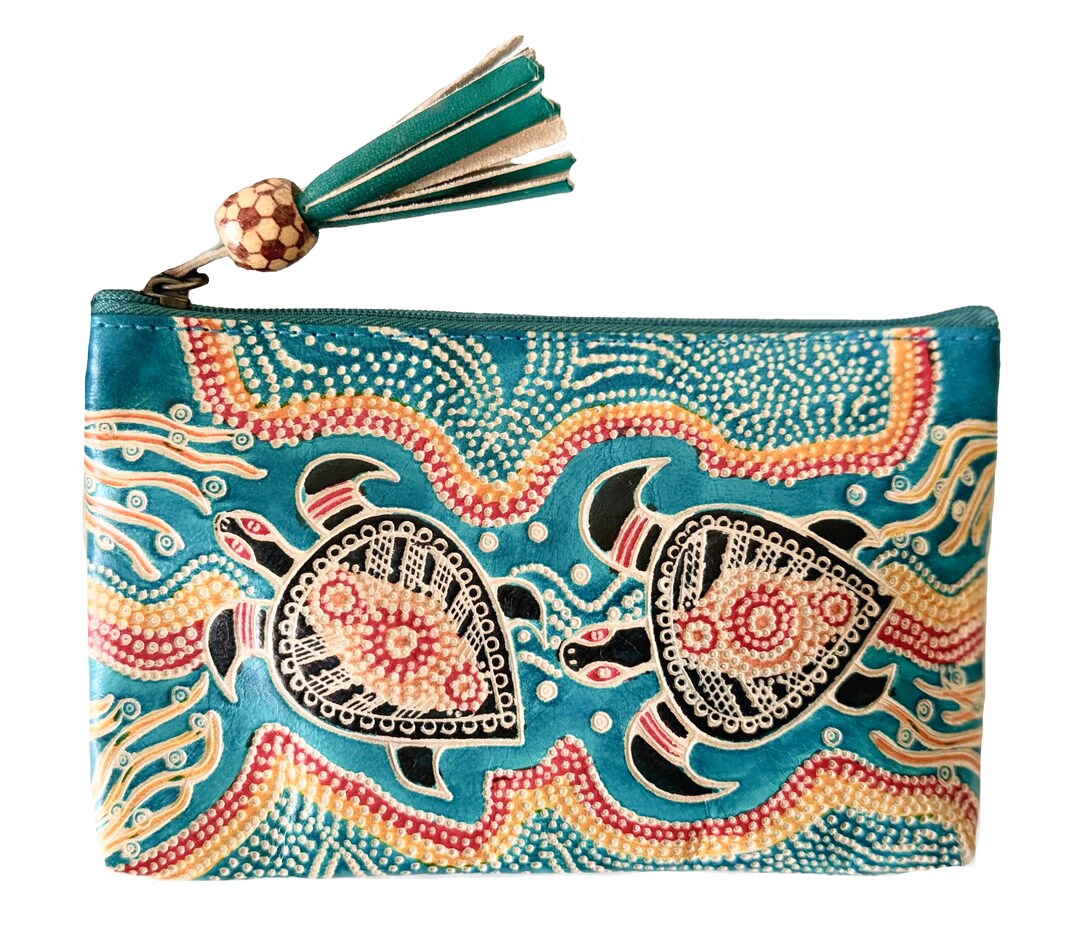 Ladies Makeup Bag, Cosmetic Bag, Purse - Aboriginal Art - Leather - Sea ...