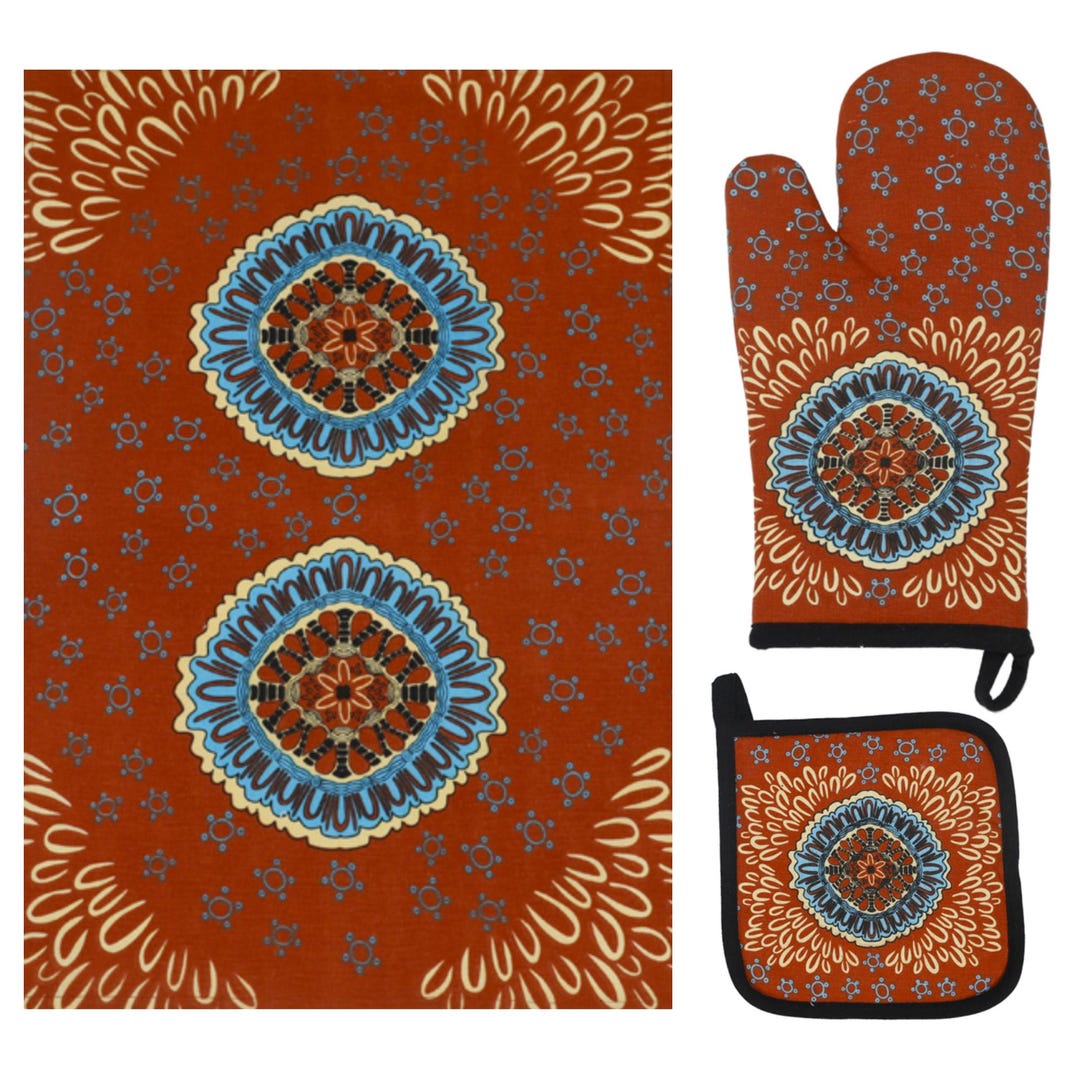 3 Piece Gift Set - Tea Towel + Oven Mitt + Pot Holder - Aboriginal Art ...