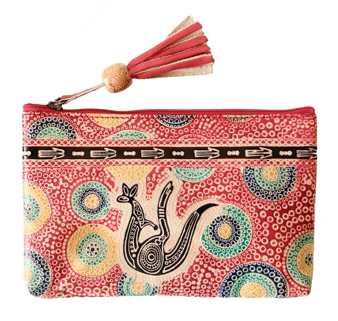 Aboriginal Purse, Vanity Case Kangaroo in Summer Flowers, Red Australia ...
