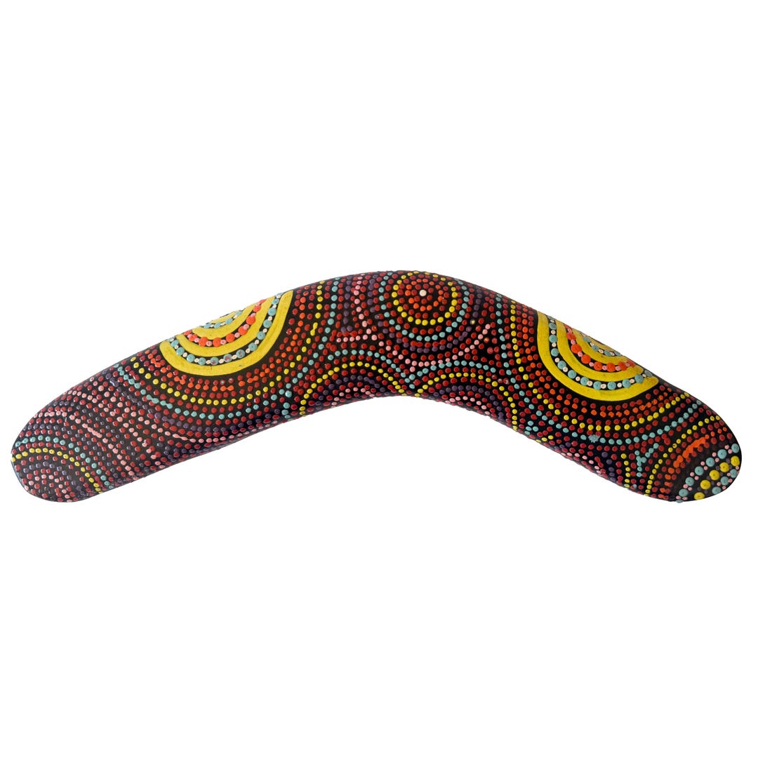 12" / 30cm Boomerang - Hardwood - Cindy Wallace, Yellow Purple ...