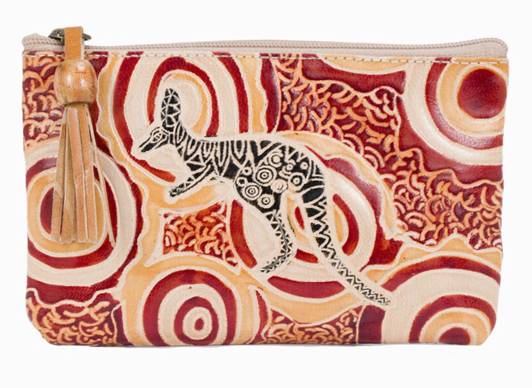 Aboriginal Purse, Vanity Case, Wallet - Leather - Billabong Kangaroo ...