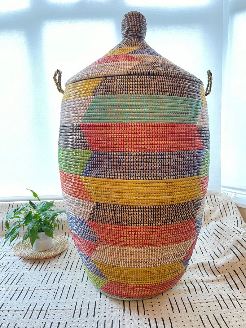 Giant Woven African Laundry Basket With Handles and Lid Blue - Etsy