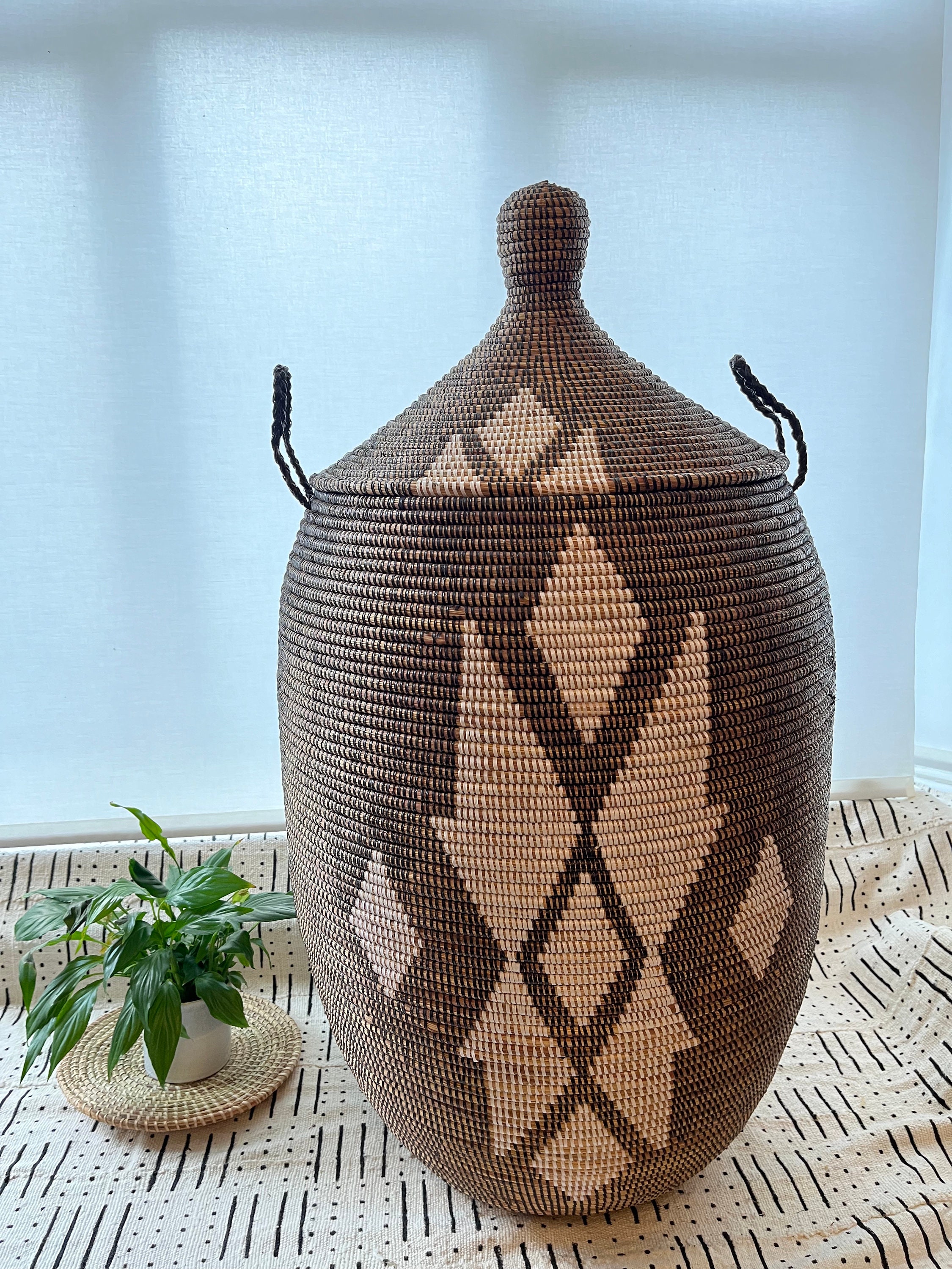 Giant Woven African Laundry Basket With Handles and Lid Blue - Etsy