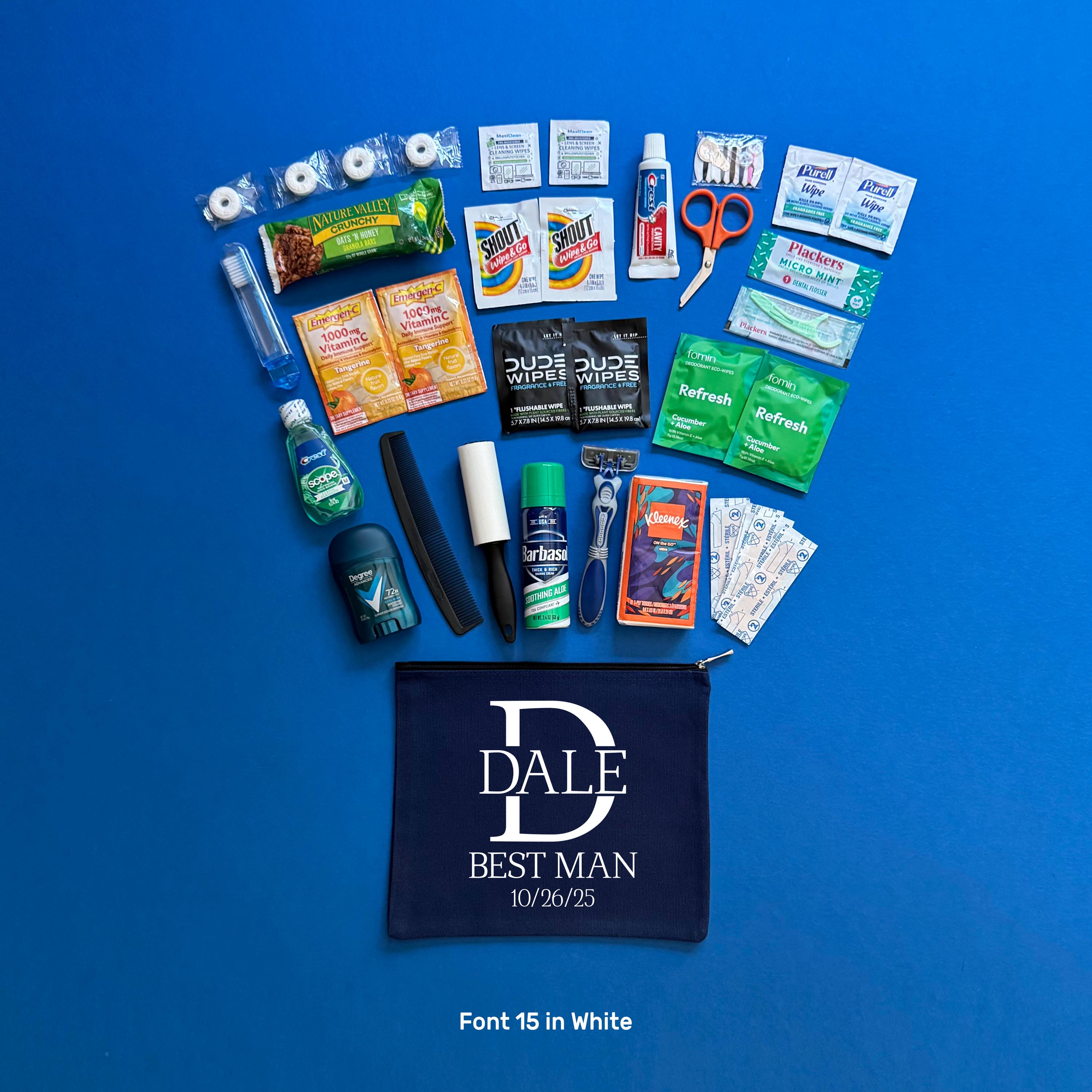 Groom's Emergency Kit - Medium Navy Travel Bag - Wedding Day Kit ...