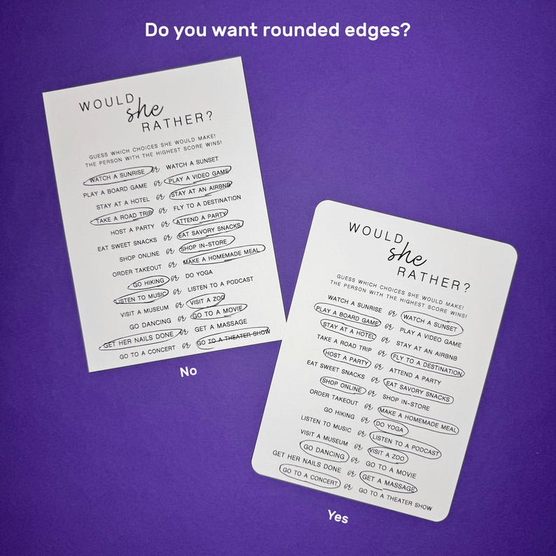 Would She Rather? Game Cards- Game Cards for Unforgettable Party ...