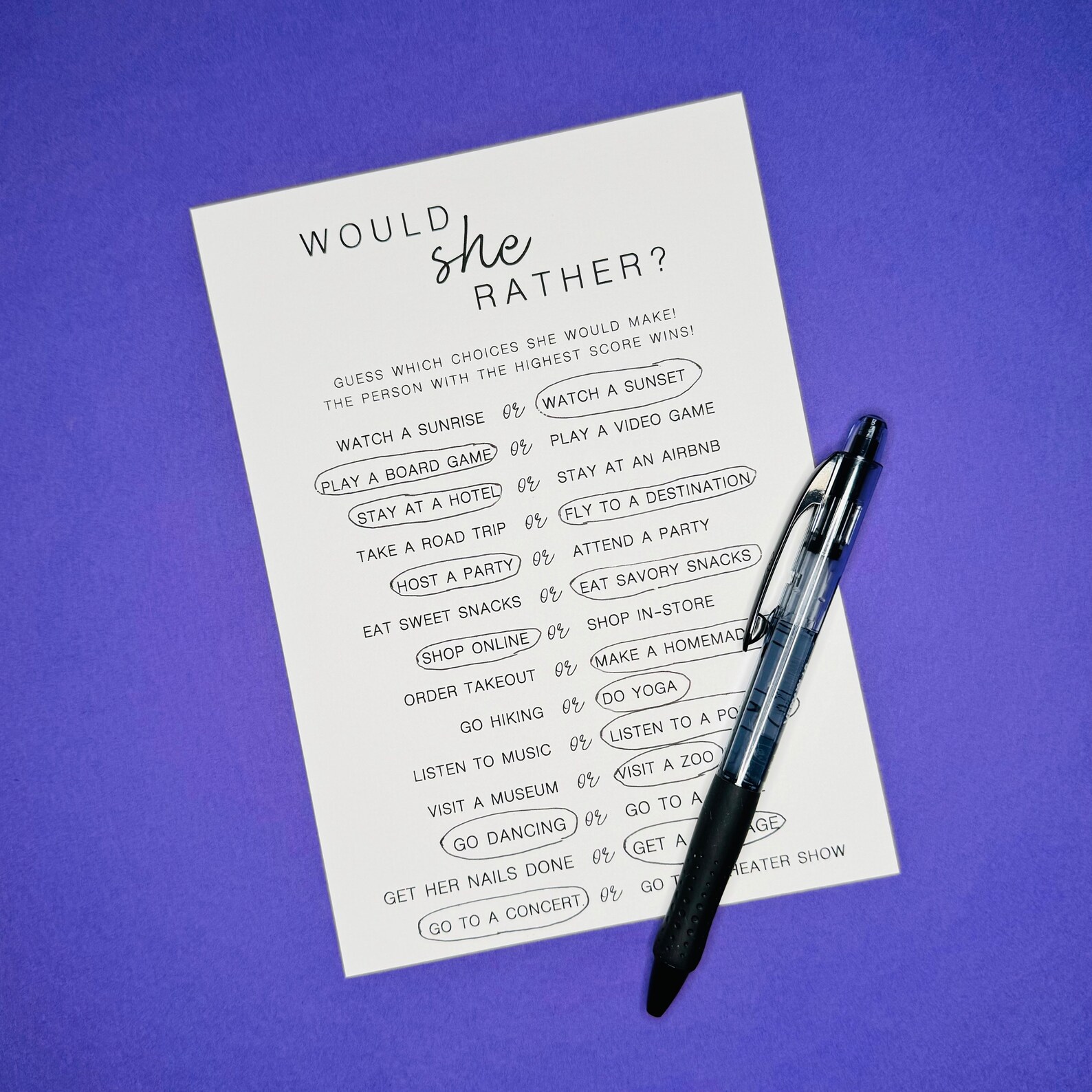 Would She Rather Game Cards Game Cards for Unforgettable Party Birthday ...