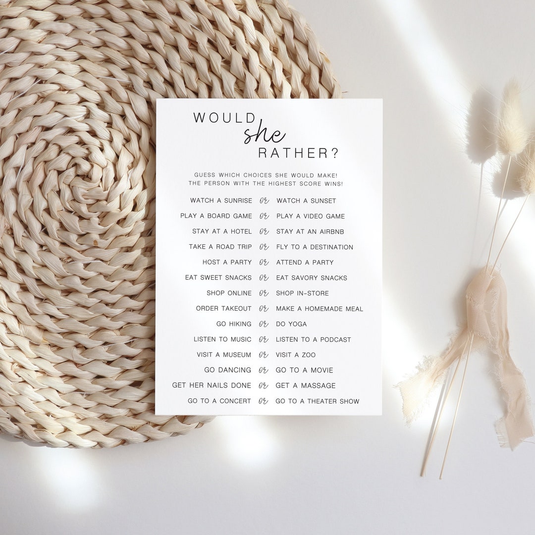 Would She Rather Game Cards Game Cards for Unforgettable Party Birthday ...