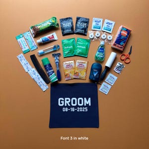 Groom's Emergency Kit - Medium Navy Travel Bag - Wedding Day Kit ...