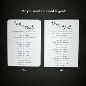 This or That Game Cards - for Bridal Shower, Bachelorette Game ...