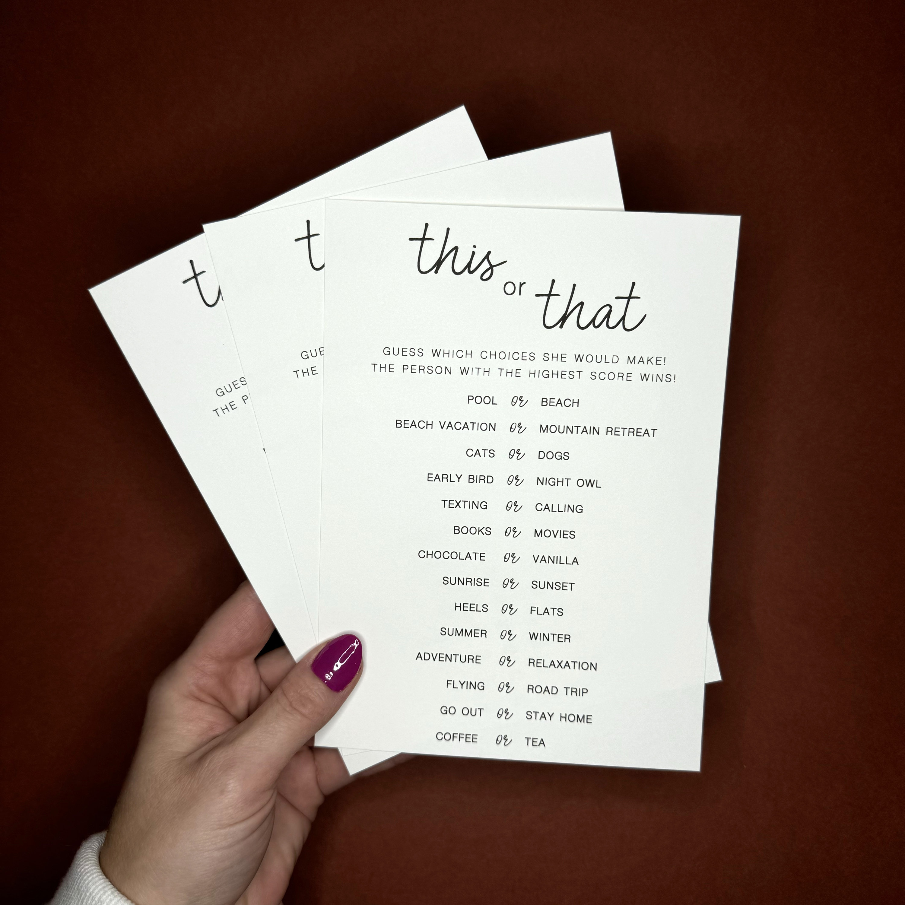 This or That Game Cards - for Bridal Shower, Bachelorette Game ...
