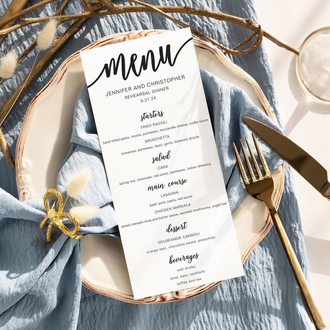 Minimalist Menus - Chic - Rehearsal Dinner - Wedding - Birthday Dinner ...