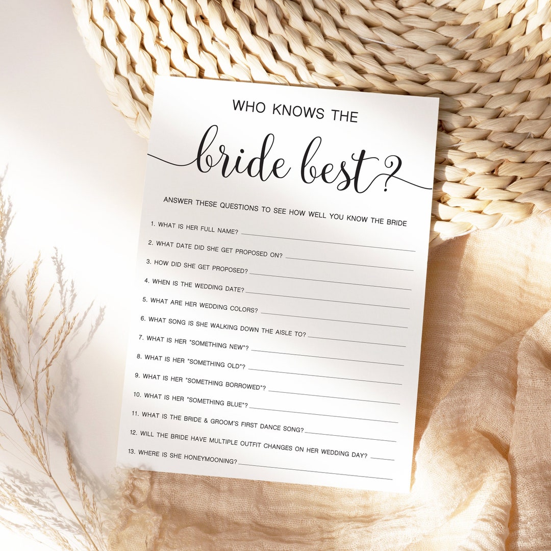 Who Knows the Bride Best? Game Cards - Unique Twist - Bridal Shower ...