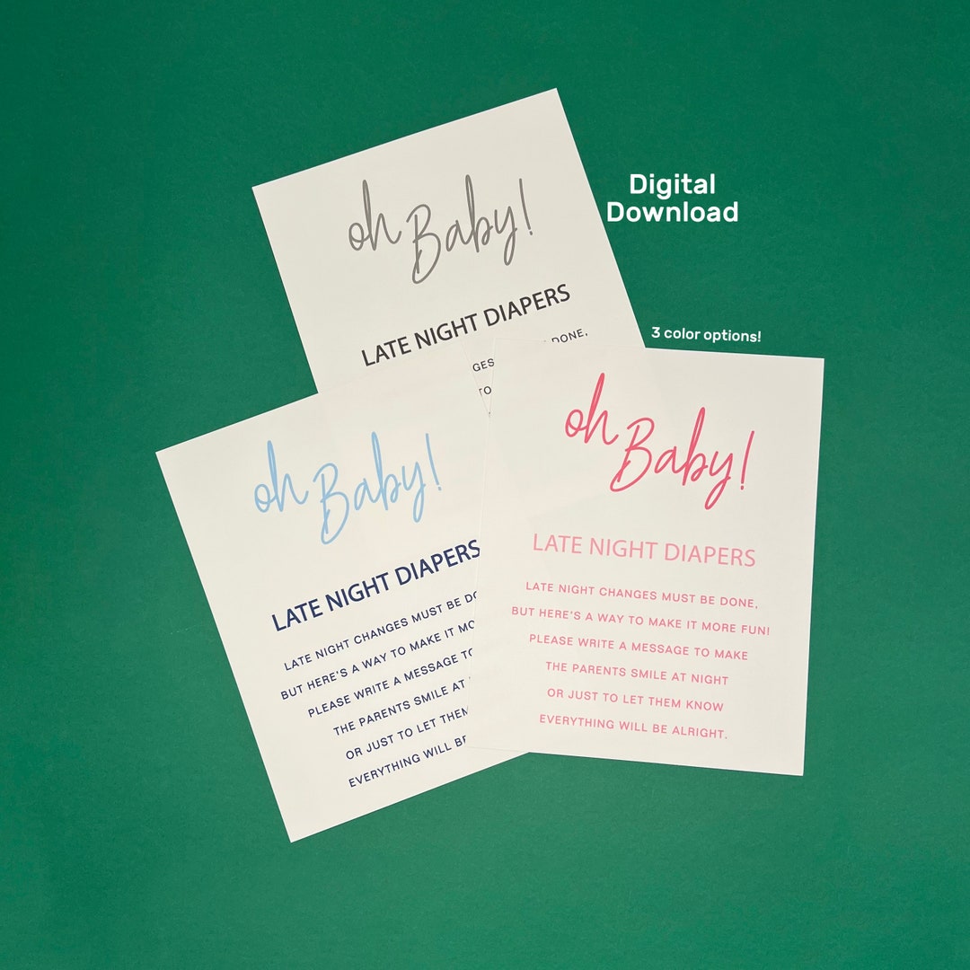 Late Night Diaper Sign Diaper Game Sign Baby Shower Sign Pink Blue Gray ...