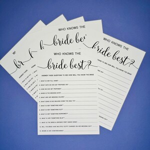 Who Knows the Bride Best? Game Cards - Unique Twist - Bridal Shower ...
