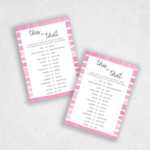 This or That Watercolor Pink Game Cards- Bridal Shower, Bachelorette ...