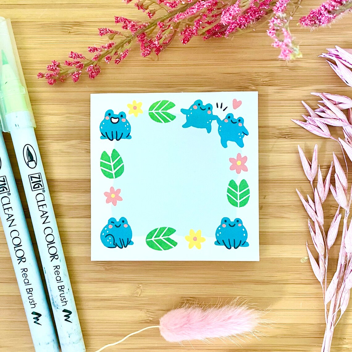 Square Sticky Note Memo Pad Happy Frog Hoppy Cute List Reminder ...