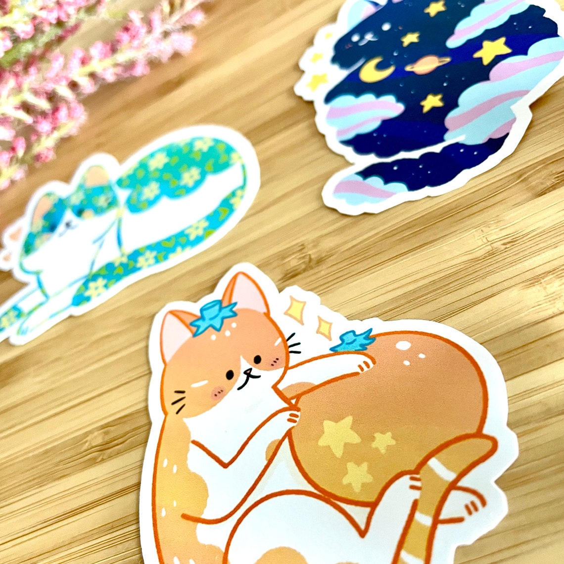 Super Cute Magical Cat Stickers Set of 3 Gloss Illustrated - Etsy