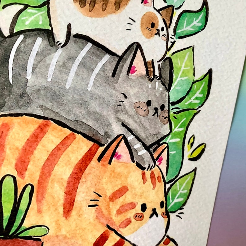 Art Print Cute A5 Cat Stack Illustration - Etsy