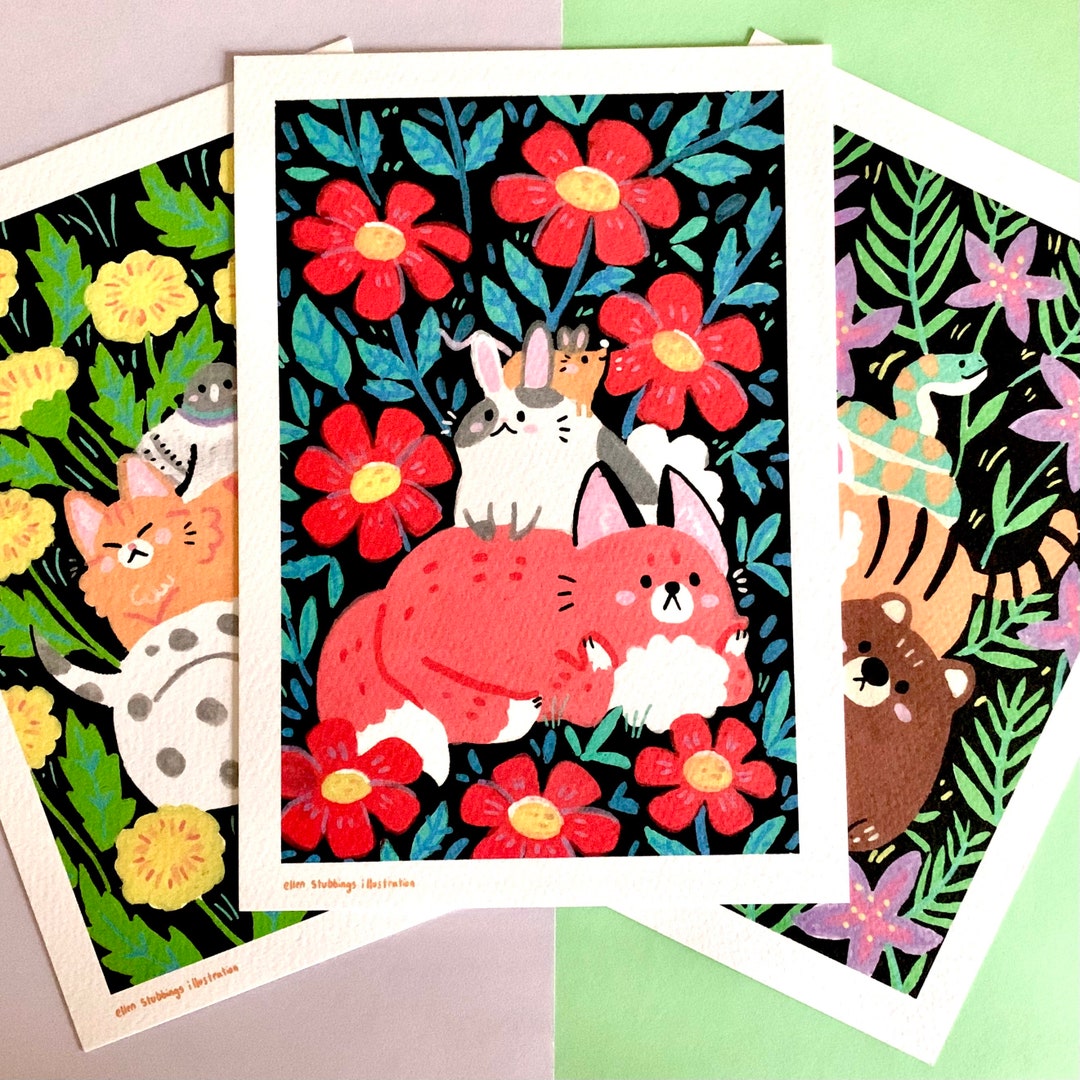 Animal Stack Set of 3 Art Print Illustration Cute - Etsy