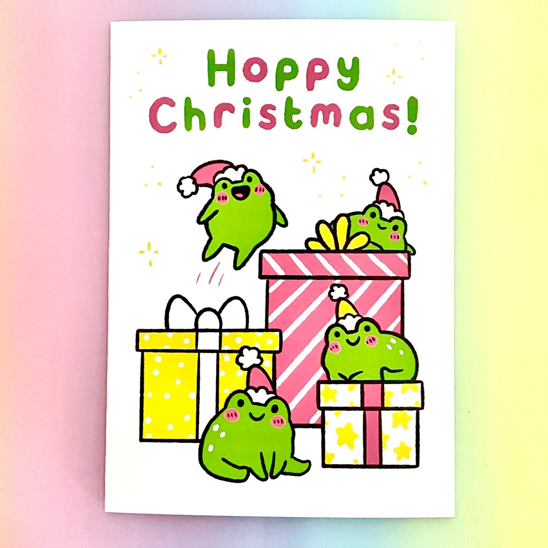 Christmas Card Hoppy Christmas Cute Animal Xmas Bear Cat Dog Frog ...