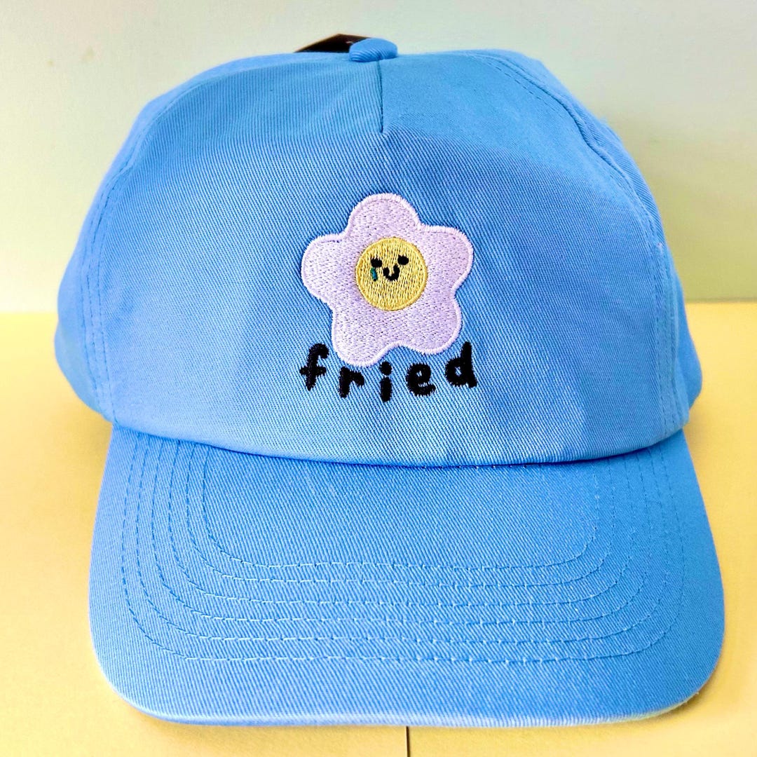 Fried Egg Baseball Cap Cute Blue Illustrated Embroidered Sun Hat - Etsy