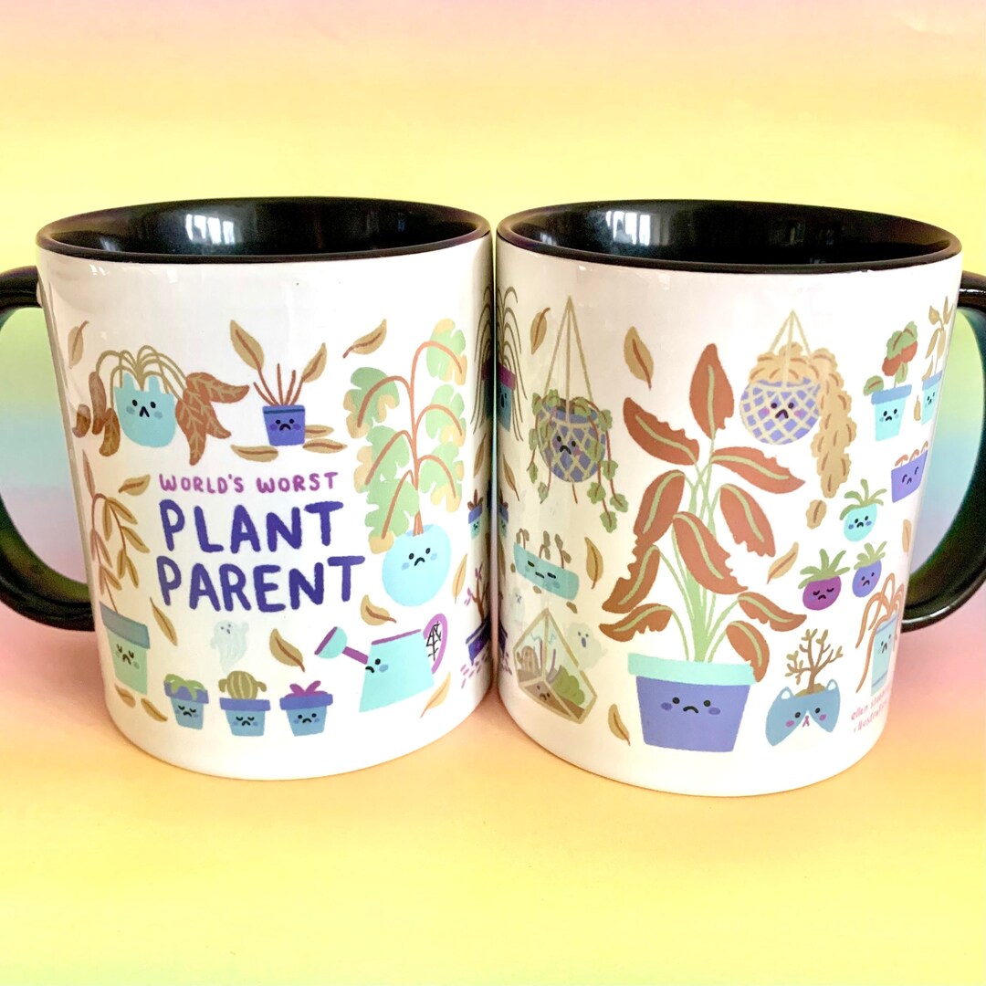 World's Worst Plant Parent Mug Cute Illustrated Ceramic Tea Coffee Mugs ...