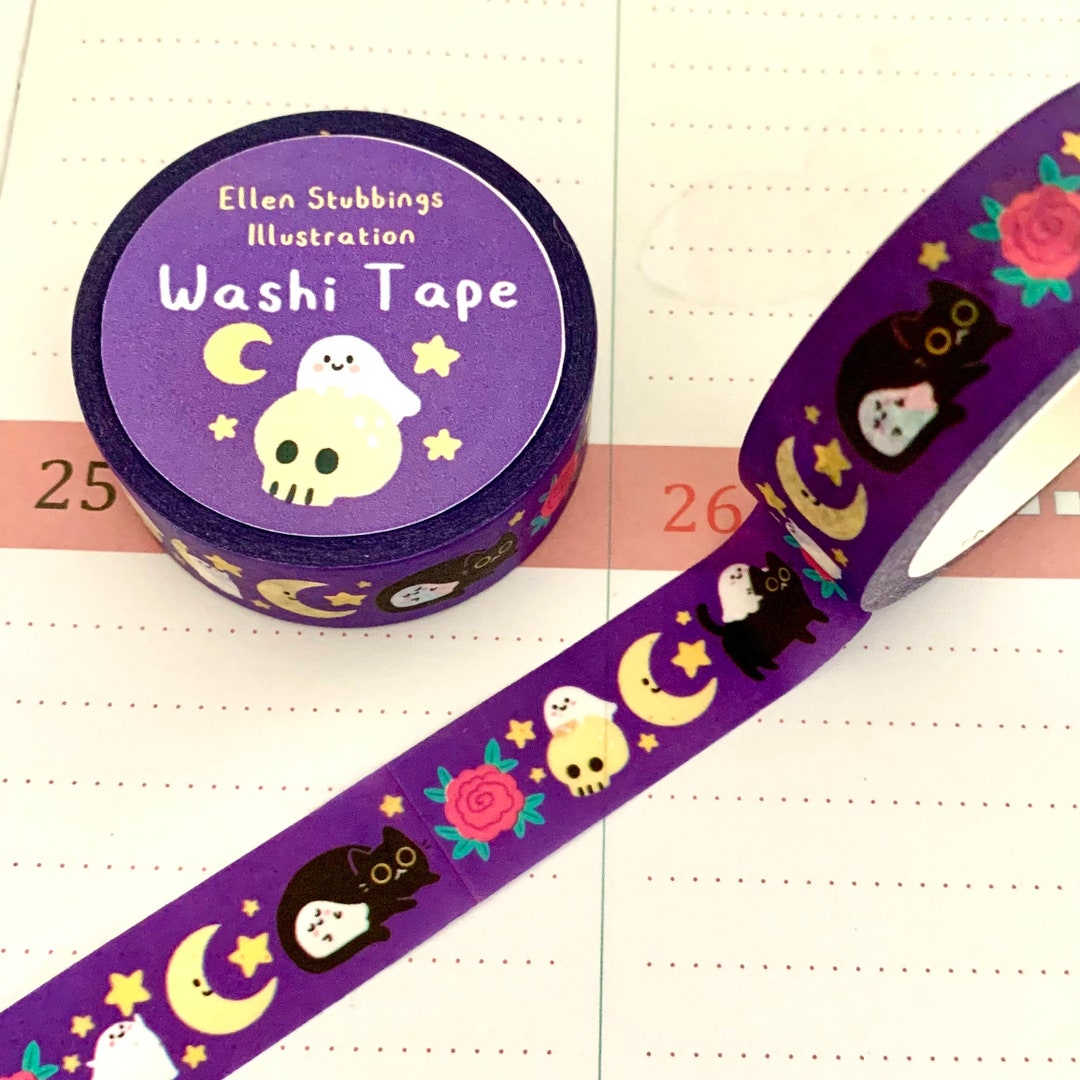 Spooky Ghost and Black Cat Washi Tape Skull Rose Moon Illustrated ...