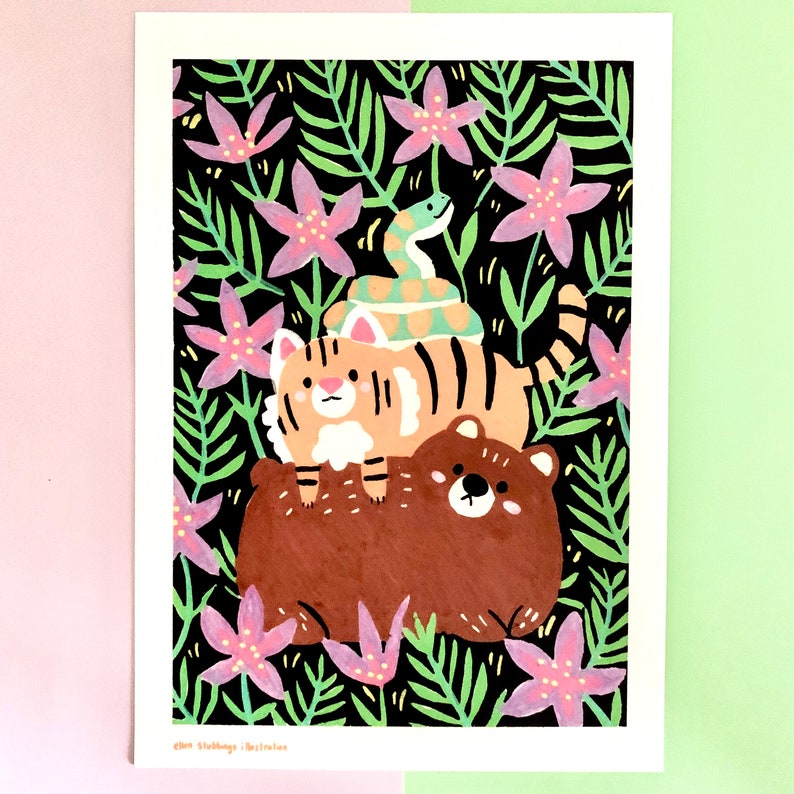 Animal Stack Set of 3 Art Print Illustration Cute - Etsy