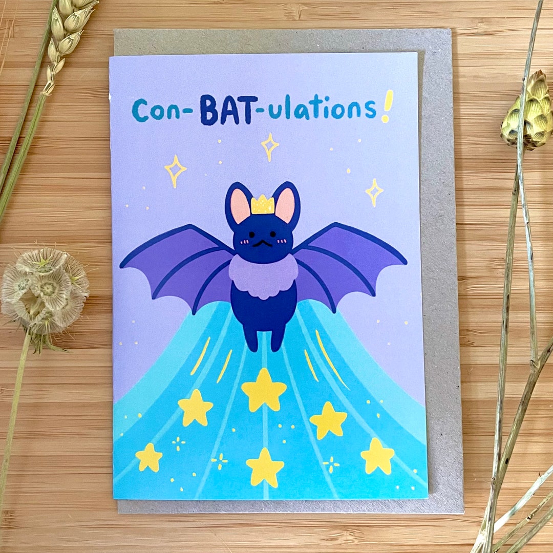 A6 Greeting Card Con-bat-ulations! Funny Cute Bats Congratulations ...