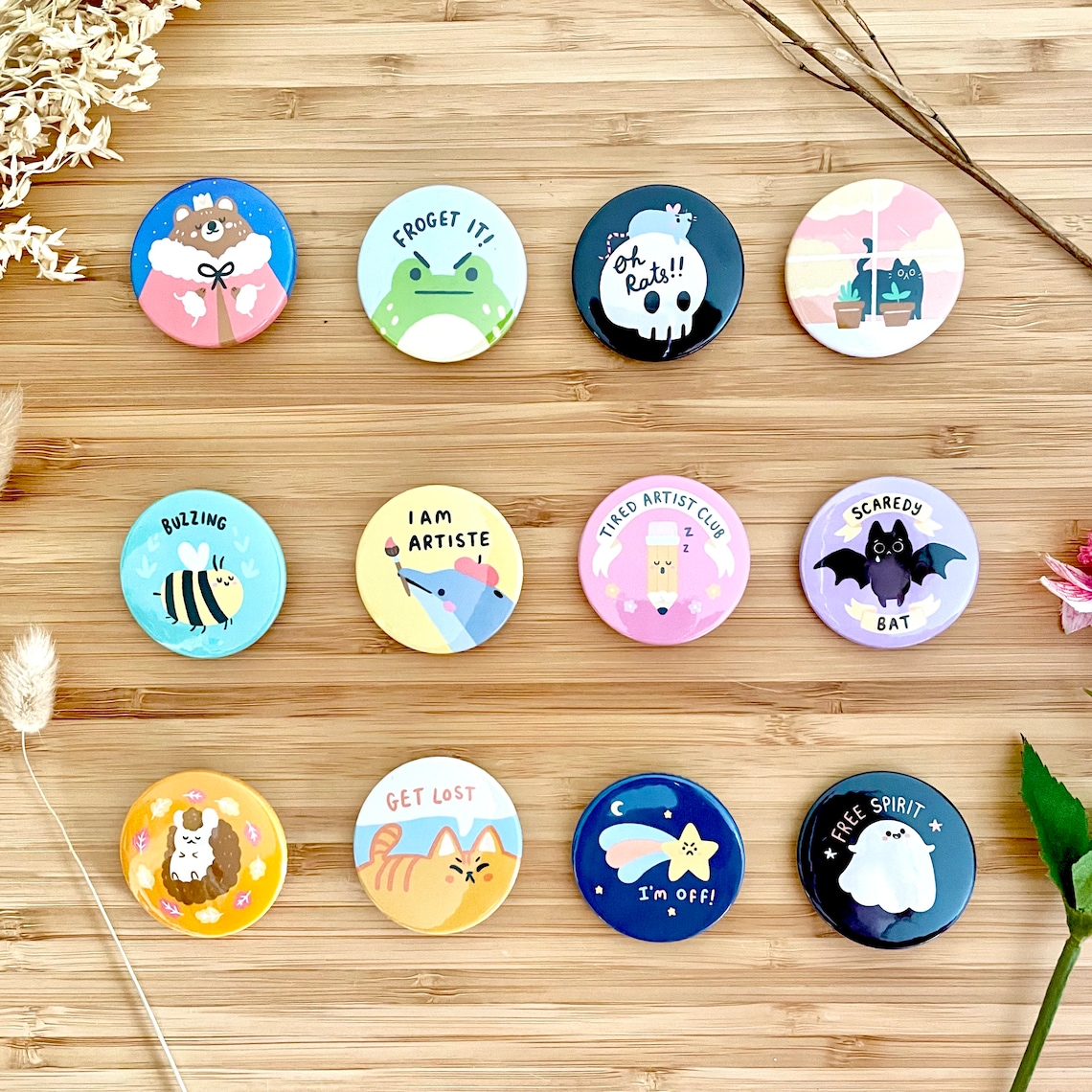 So Cute Badges Choose 4 From 12 Numbered Designs Pins Animals - Etsy