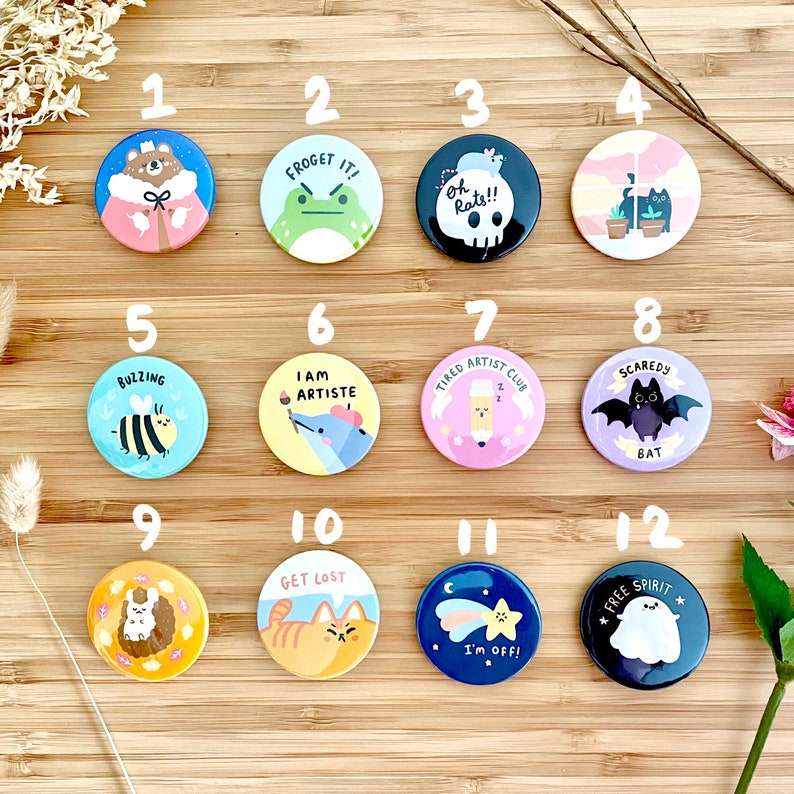 So Cute Badges Choose 4 From 12 Numbered Designs Pins Animals | Etsy