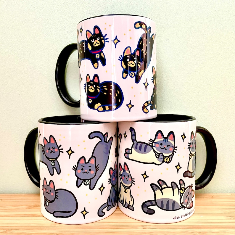 Custom Cat Mug Cute Moody Tea Coffee Mugs Black White Tuxedo Calico ...