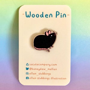 Cute Pet Rat Wooden Pin (choice of 5 Colours) Quirky Wood Pet Pin Badge ...