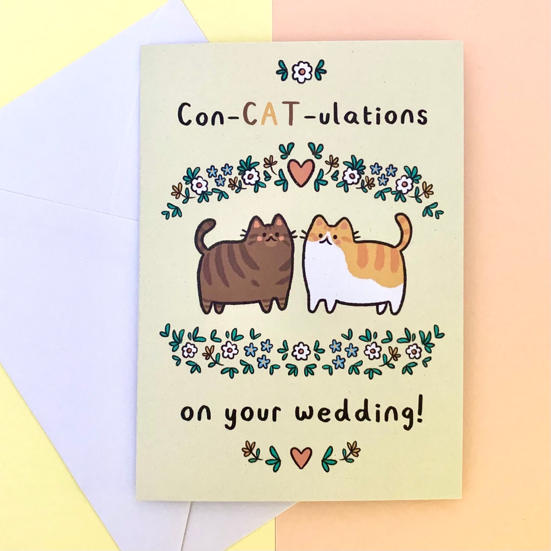 A6 Greeting Card Con-cat-ulations on Your Wedding! Funny Cute Cats ...