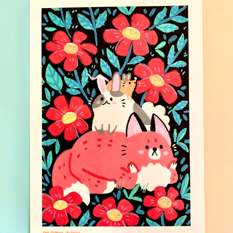 Animal Stack Set of 3 Art Print Illustration Cute - Etsy