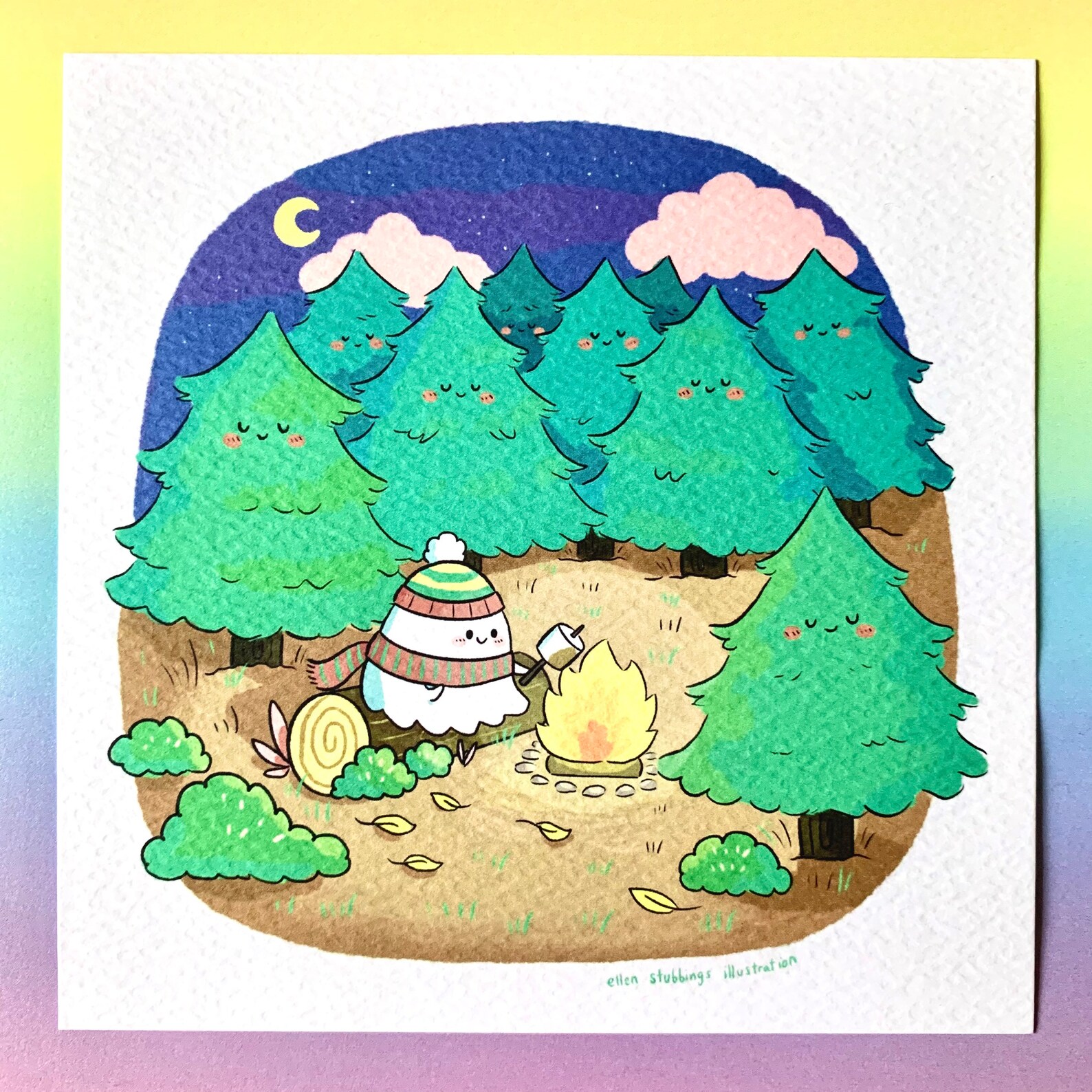 Ghost Camping Illustration Small Square Print Home Decor Art - Etsy