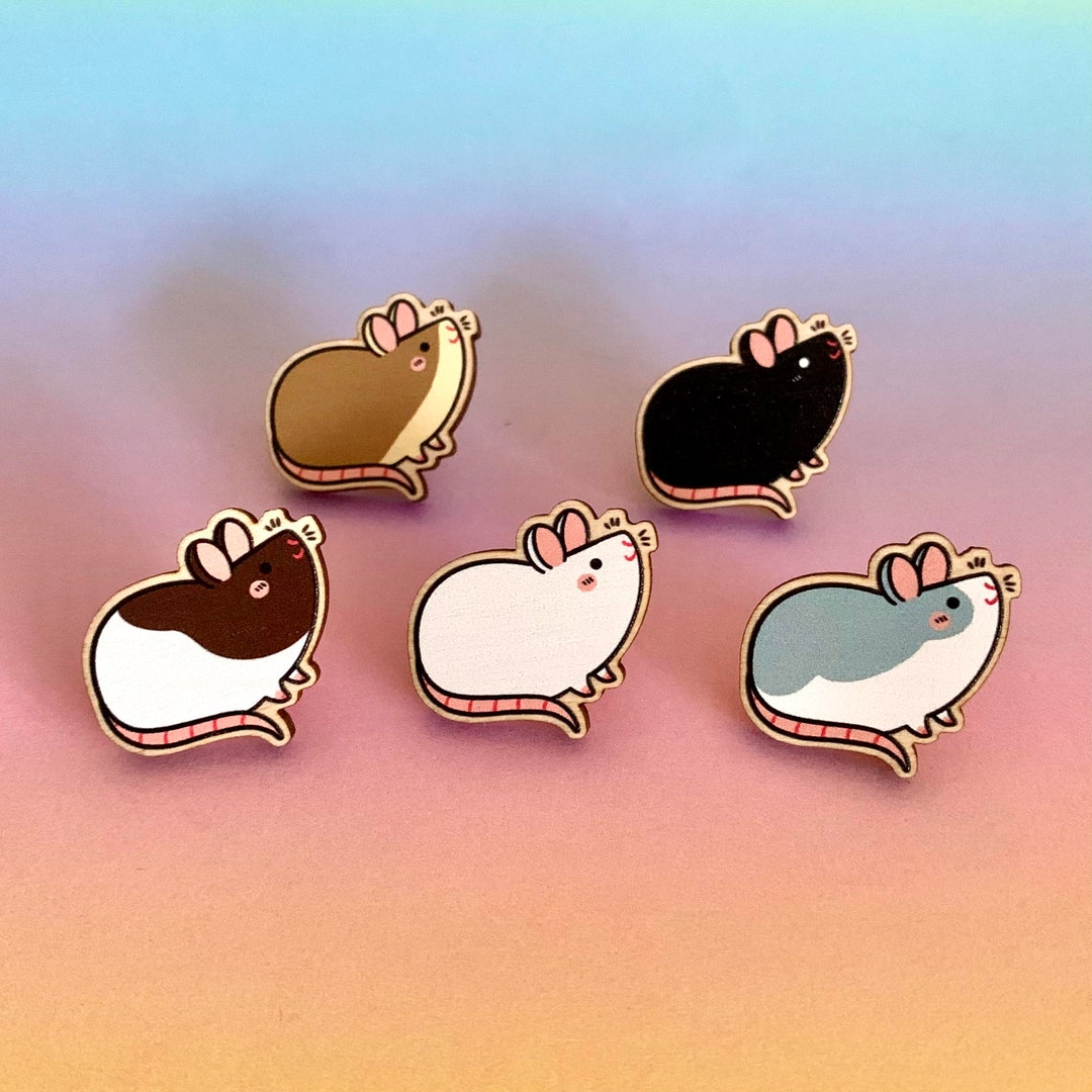 Cute Pet Rat Wooden Pin (choice of 5 Colours) Quirky Wood Pet Pin Badge ...