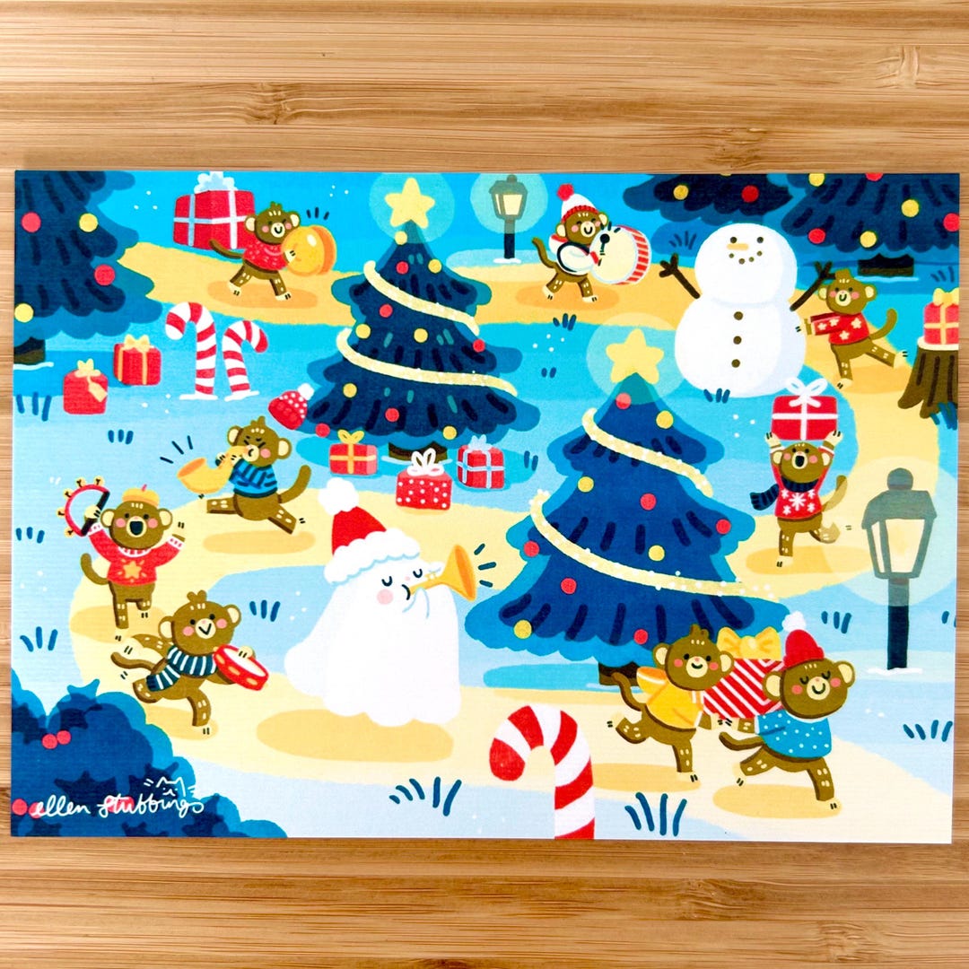 A6 Ghost Postcard Print December Cute Monkeys - Etsy