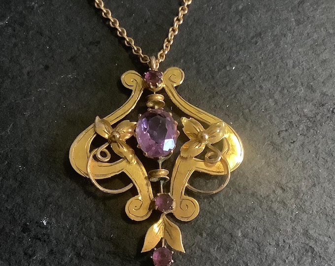 9ct Gold Amethyst Lavalier Pendant and Chain - Etsy