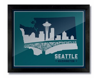 Seattle Washington Skyline Poster Print: Wall Art Choose a | Etsy